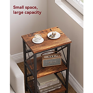 YMYNY 3 Tiers Bookcase, Industrial Metal Bookshelf with Side Fence, Storage Organizer for Living Room, Home Office, Bedroom, Display Racks, Sofa Side Table, Rustic Brown, 29.5*15.75*11.4" UHST008H