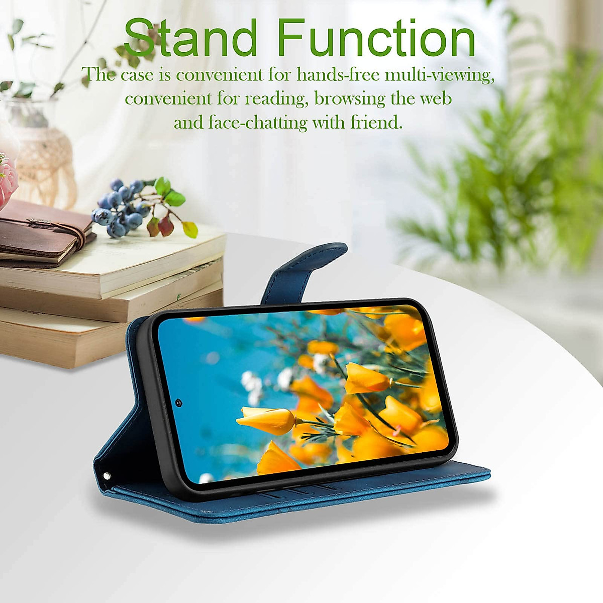 JHWVVTF for Galaxy S21 Case Wallet, Card Holder, Wrist Strap, Kickstand, Magnetic Closure, PU Leather Pattern Flip Cover, Shockproof Protective for Samsung S21 Phone Case (Blue)