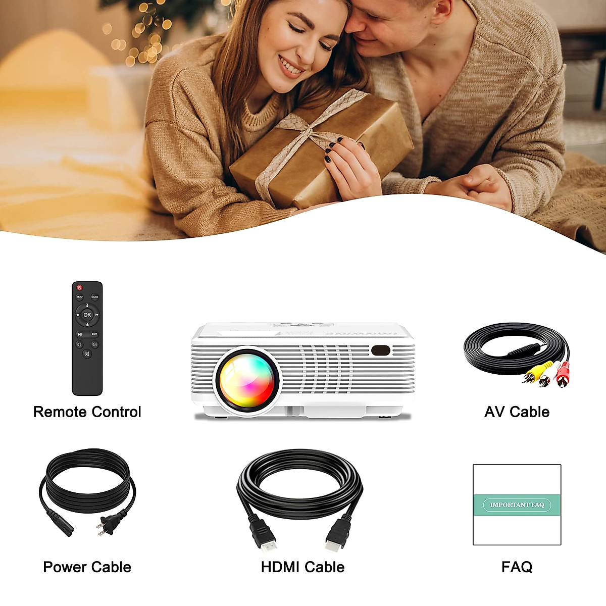 WiFi Projector for iPhone, 2023 Upgraded 8500 Lumen 1080P Supported Outdoor Movie Mini Projectors, HANWIND Portable Home Theater Proyector Compatible with TV Stick, iOS, Android, HDMI, Phone, PS5,USB