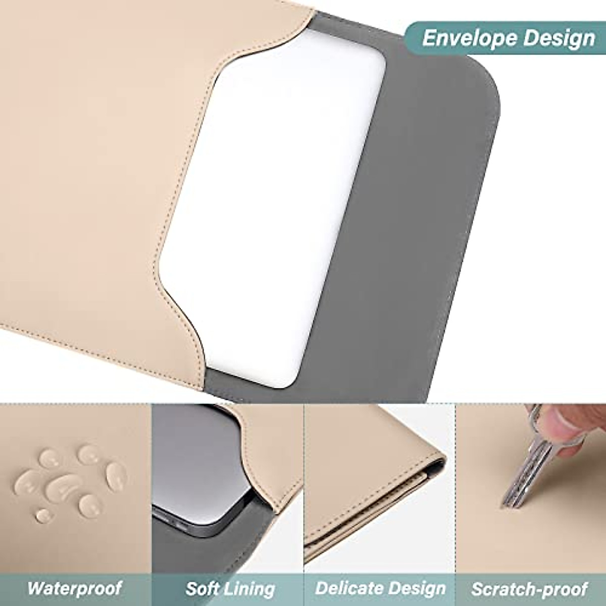 MOSISO Laptop Sleeve Compatible with MacBook Air 13 inch M2 A2681 M1 A2337 A2179 A1932/Pro 13 M2 M1 A2338 A2251 A2289 A2159 A1989 A1706 A1708, Faux Suede Leather Case with Small Bag, Apricot