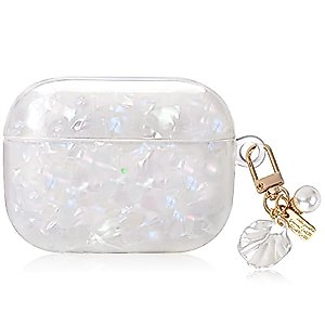 Luxury AirPods 3 Case with Shell Pearl Keychain Bling Marble Design Hard TPU Cover Compatible with AirPods 3rd Generation Case for Girls and Womens