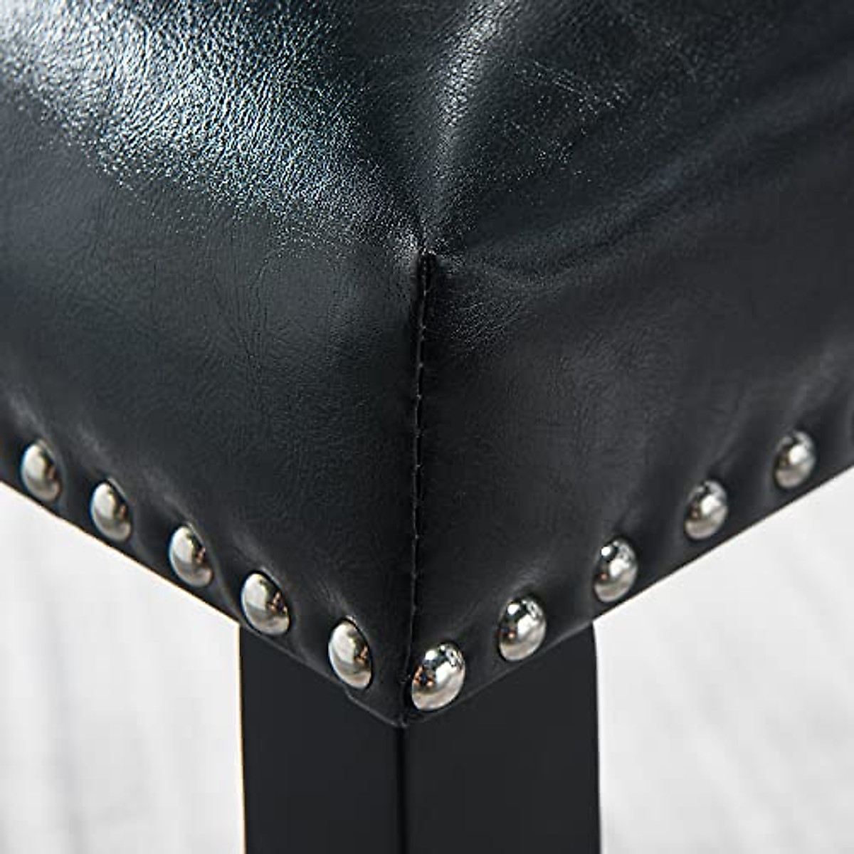 MODERION Parsons Dinning Chairs Set of 2 with Nail-Heads Trim, Faux Leather Kitchen Accent Side Upholstered Seat, Solid Wood Legs, 39'' x 25'' x 19'', Holds Up to 300 Lbs, Assembly Black, CY-1122-BK