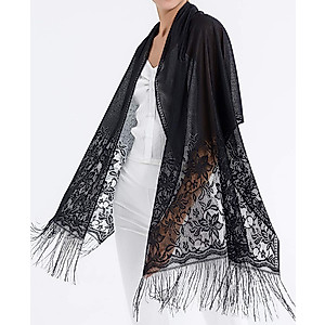 RIIQIICHY Women's Floral Lace Mesh Party Prom Wedding Shawl Scarf with Fringe