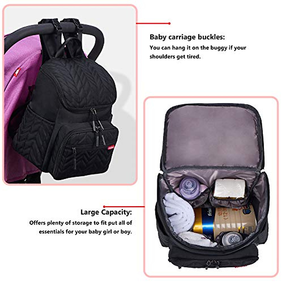 Diaper Bag Backpack, Tebio Multi-Function Large Capacity Waterproof Travel Backpack Nappy Bags, Gifts for Dad, Mom-Black