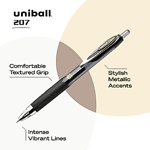 uniball Gel Pens, 207 Signo Gel with 0.5mm Micro Point, 12 Count, Black Pens are Fraud Proof