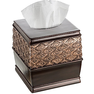 Creative Scents Dublin Brown Tissue Box Cover Square - Decorative Tissue Holder for Bathroom - Beautiful Brown Tissue Box Holder Vessel for Elegant Bathroom, Bedroom, Office Decor (Dublin Style)