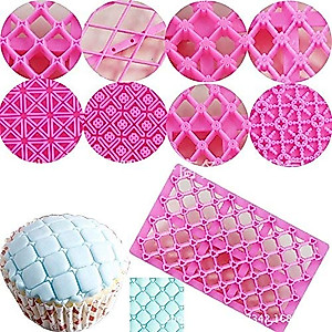Cake Fondant Embossing Mould,9 Pack Different Patterns Fondant Embosser,Lace Flower Cookie Cutter Set,Diamond Shaped Biscuit Molds,Cake Fondant CupCake Decorating