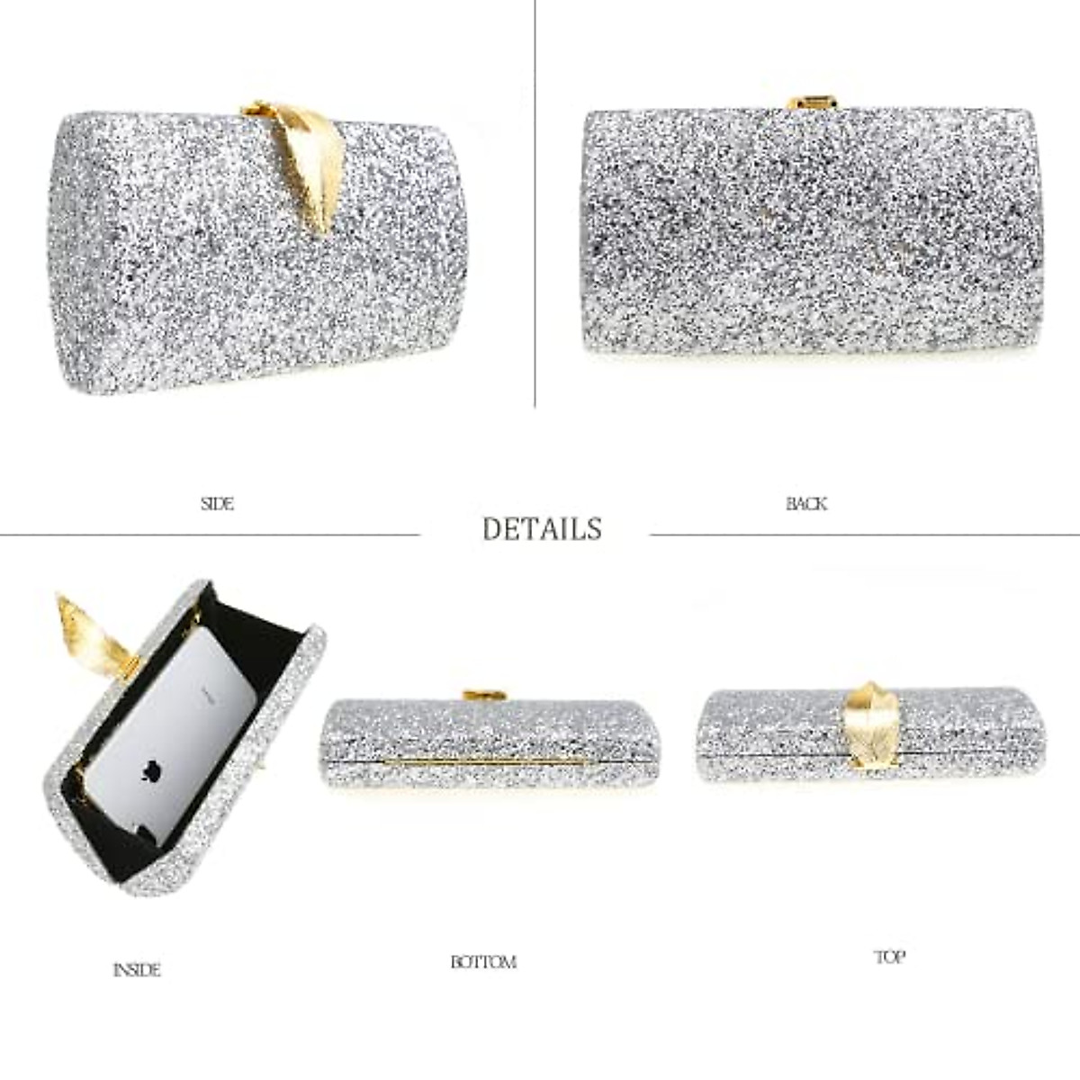VEABEST Women's Sparkly Glitter Rhinestone Clutch Purse Evening Bags Handbags for Wedding Prom Party (Sliver 1)