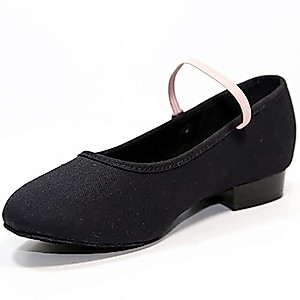 DANCEYOU Black Canvas Character Dance Shoes with Elastic Strap for Big Kid,3.5 M