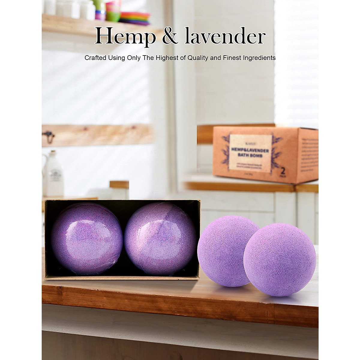 kastu Bath Bombs,2 Pack Fizzy Spa Gift Natural Hemp Oil Extract and Lavender Essential Oils Bath for Moisturizing Dry Skin,Relaxing,Bubble Bath for Gifts Idea for Men Women