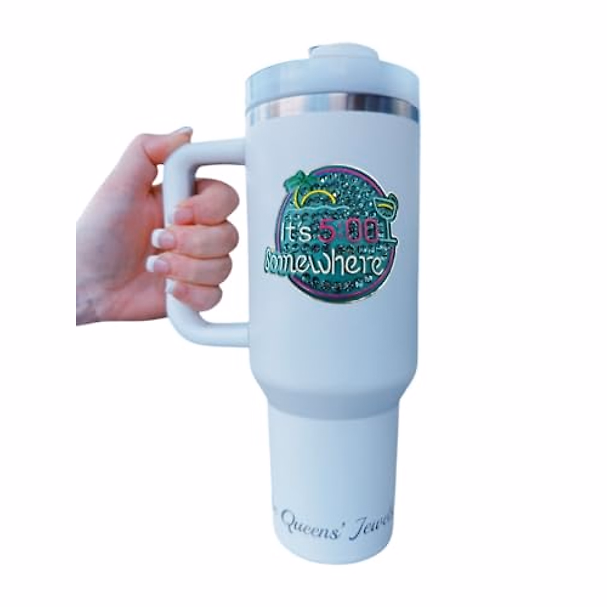 THE QUEENS' JEWELS It's 5 O'Clock Somewhere Jeweled 40 oz. Tumbler - Unique Gift for Women, Birthday, Cute, Fun, Not Painted, Decorated, Bling, Bedazzled, Rhinestone