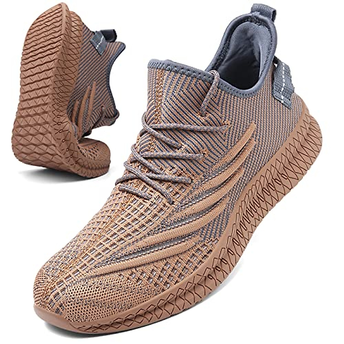 WEITE Mens Slip On Walking Shoes Fashion Sneakers for Men - Running Shoes for Men Lightweight Breathable Non Slip Mesh Gym Tennis Comfortable Arch Support Athletic Sneakers (Earthy,14)