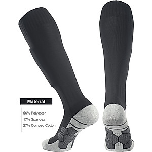 APTESOL Youth Soccer Socks Kids Knee High Team Sport Cushion Sock Women Men Long Tube Cotton Athletic Compression Socks (3-Pair Black-A,Medium)