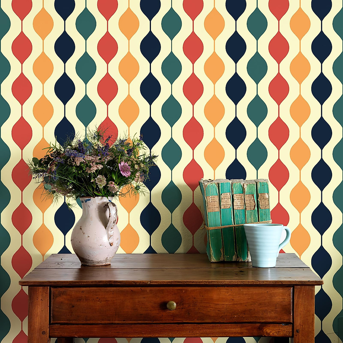 JiffDiff 393.7"x 15.7" Retro Wallpaper Neon Peel and Stick Wallpaper Self-Adhesive Wallpaper Removable Contact Paper Waterproof Wallpaper Coloring Wallpaper Peel and Stick