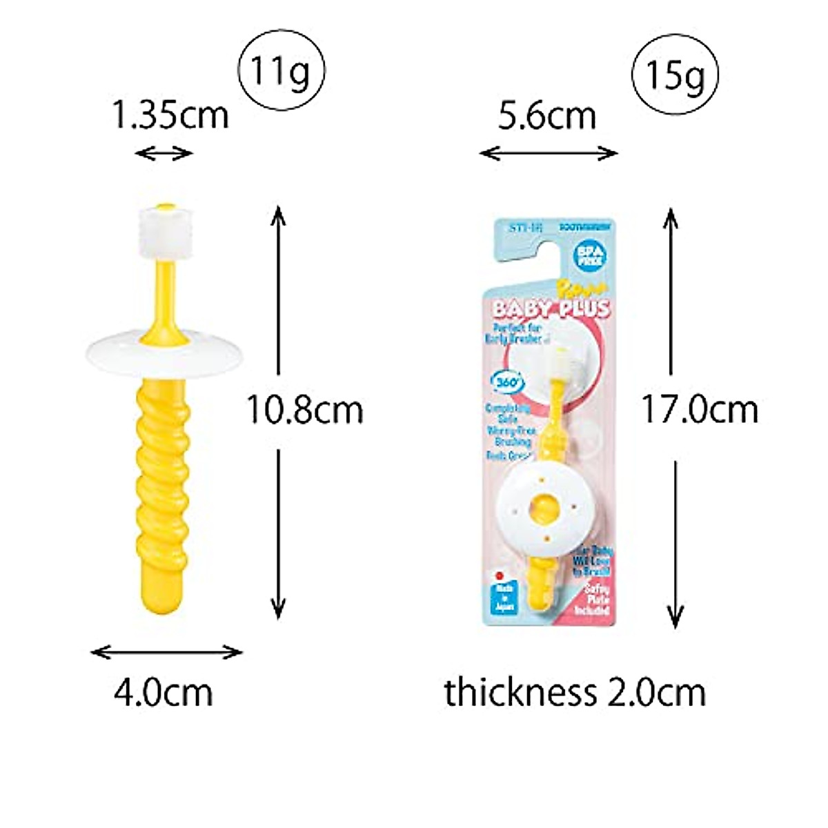Perfect for Early Brushers Safety Plate Equipped! for Infant and Toddler up to 3 Years of Age, Completely Soft, Gentle, and Painless! Feel Great All-New 360-degree Toothbrush Baby Plus Made in Japan