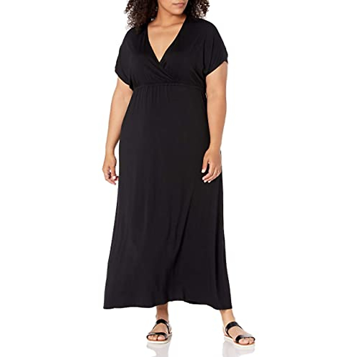 Amazon Essentials Women's Waisted Maxi Dress (Available in Plus Size), Black, 1X