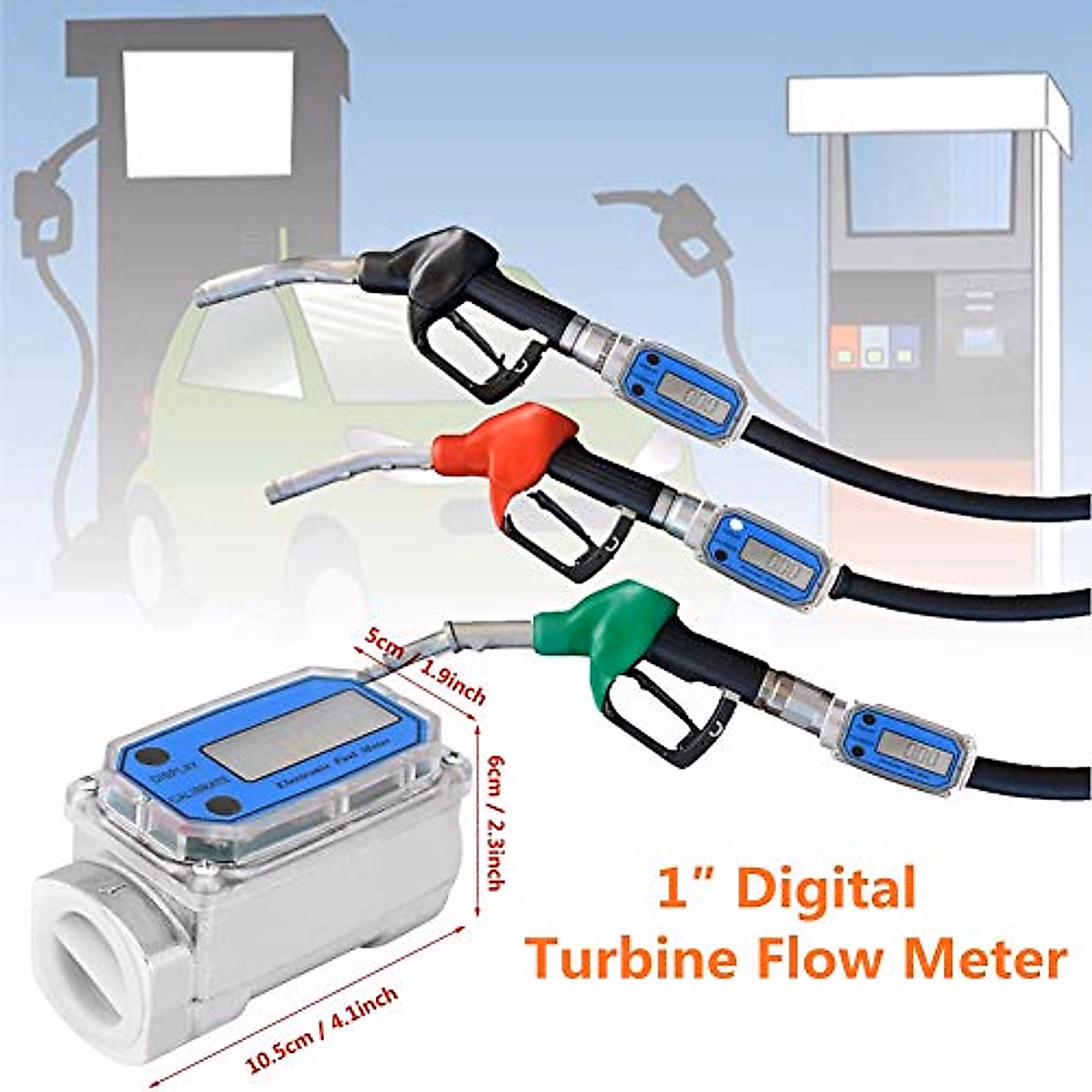 1″ Digital Turbine Flow Meter, Gas Oil Fuel Flowmeter, Pump Flow Meter Diesel Fuel Diesel Kerosene Line Pipe Counter for Chemicals Water etc(Blue)