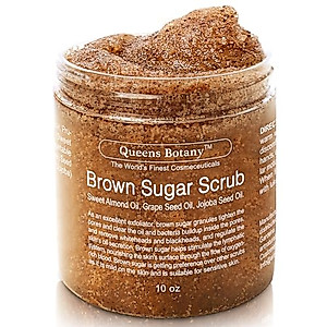 Brown Sugar Body Oil Scrub - Moisturizing Sweet Almond, Grape Seed, Jojoba Seed & Body Oils - Exfoliating Salt Scrub For Body - Win Against Aging, Stretch Marks, Acne & Dead Skin Scars- 10 oz