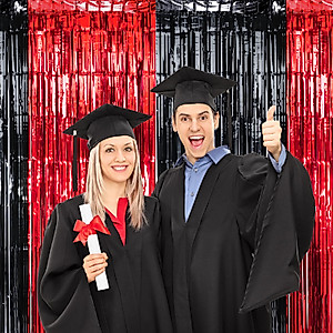 6 Pack 3.3Ft x 6.6Ft Graduation Foil Fringe Curtain Backdrop Decorations, Red Black Metallic Tinsel Foil Streamers Curtain Photo Booth Background for Graduation Prom Wedding Birthday Party Decorations