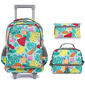 seastig Rolling Backpack 18in Double Handle Backpack Kids Wheeled Backpack Roller Backpack with Lunch Bag Set Girls Boys