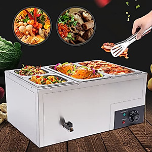 SNKOURIN Commercial Food Warmer,110V 4-Pan Stainless Steel Electric Steam Table Buffet Food Warmer with Temperature Control and Cover,Suitable for Parties,Catering and Restaurants