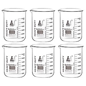 EISCO 6PK Heavy Duty Beakers, 600ml - 5mm Thick, Uniform Walls - Superior Durability & Chemical Resistance - White Graduations - Borosilicate 3.3 Glass