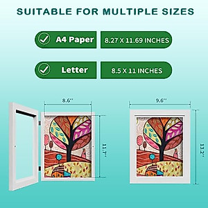 Rexllon Kids Art Frames, 8.5x11 or A4 Front Opening Kids Artwork Frames Changeable, Artwork Display Storage Frame for Wall, With Mat and HD Glass, For Kids Artwork,Photos,Crafts,Drawing(White,1 Pack)