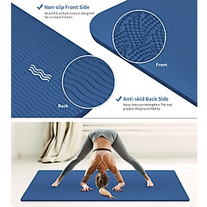 nuveti TPE Large Yoga Mat Non-Slip Exercise Fitness Mat with Carry Bag Eco Friendly Yoga Mats for Women 72"x24" Extra Thick 8mm for Home, Pilates and Floor Exercises Workout Mats DarkBlue