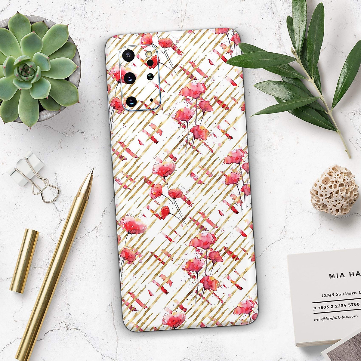 DesignSkinz Karamfila Watercolo Poppies V13 Protective Vinyl Decal Wrap Skin Cover Compatible with The Samsung Galaxy S20 (Screen Trim & Back Glass Skin)