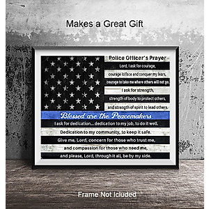 Police Officers Prayer Wall Art Print - Inspirational Religious Patriotic Thin Blue Line American Flag - Patriotic Gift for Cops, First Responders, Law Enforcement - Home or Room Decor Poster