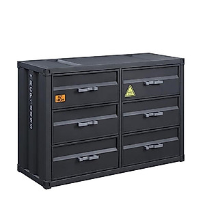 Acme Cargo Container Style Rectangular 6-Drawer Dresser in Gunmetal Metal