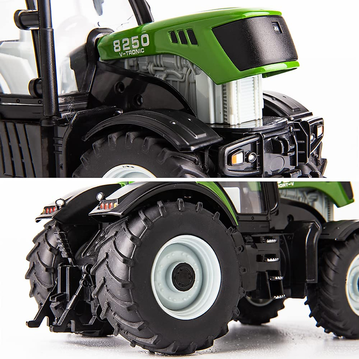 TGRCM-CZ 1:30 V-TRONIC 8250 Farm Tractor, Sound Toy Truck Tractor with Detachable Roof and Openable Engine Cover, Glide Forward Tractor Toys for Kids Boys Girls Outdoor Games, Green