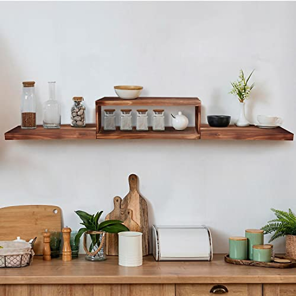 Noilk Floating Shelves, Bathroom Toilet Paper Holder Wall Mounted, Storage Shelf Organizer Over The Toilet, Decorative Kitchen Shelf Board Easy Install, Natural Wood Rustic Decor Plant Shelves