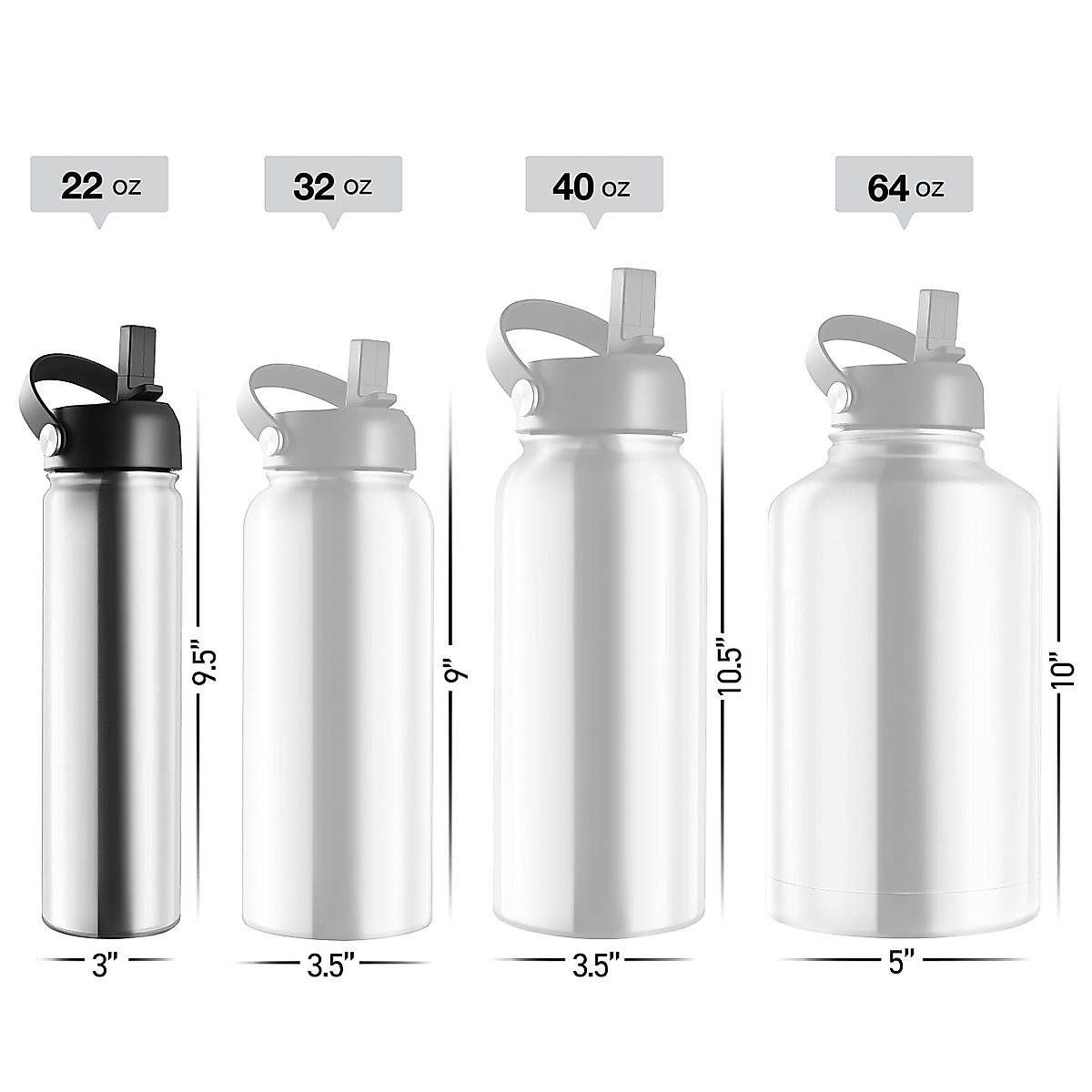 Brewberry Stainless Steel Insulated Water Bottle and Travel Mug for Hot and Cold Beverages, Wide Mouth, Double Wall Insulated Hydration Sports Water Bottle for Hiking, Biking, Outdoor, 22 OZ BPA Free