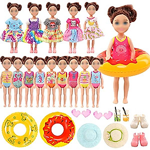 5.3 inch Doll Clothes and Accessories 6 Beach Swimsuits 3 Dresses with 2 Swimming Rings 2 Drinks 2 Hats 2 Glasses 2 Shoes for 5.3 Inch Doll
