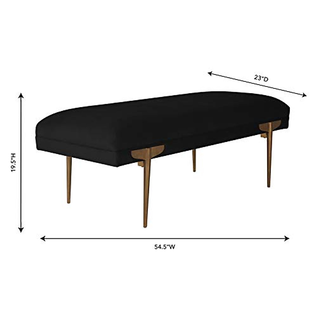 TOV Furniture Brno Glamorous Velvet Upholstered Accent Bench, 53.5"W Black