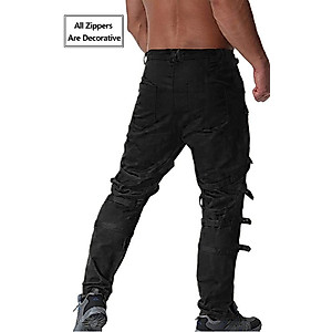 AKARMY Men's Fashion Hiphop Rock Punk Gothic Pants Techwear Sport Hiking Riding Cotton Casual Cargo Pants K013 Black 32