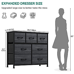 YITAHOME Dresser TV Stand, Dresser for Bedroom, Fabric Dresser with 7 Drawers, Furniture Storage Tower Cabinet for Bedroom, Living Room, Hallway, Closet, Black Wood Grain