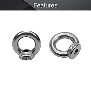 Bettomshin Lifting Eye Nut M8 Female Thread 304 Stainless Steel Round Shape for Rope Fitting Silver Tone 4Pcs