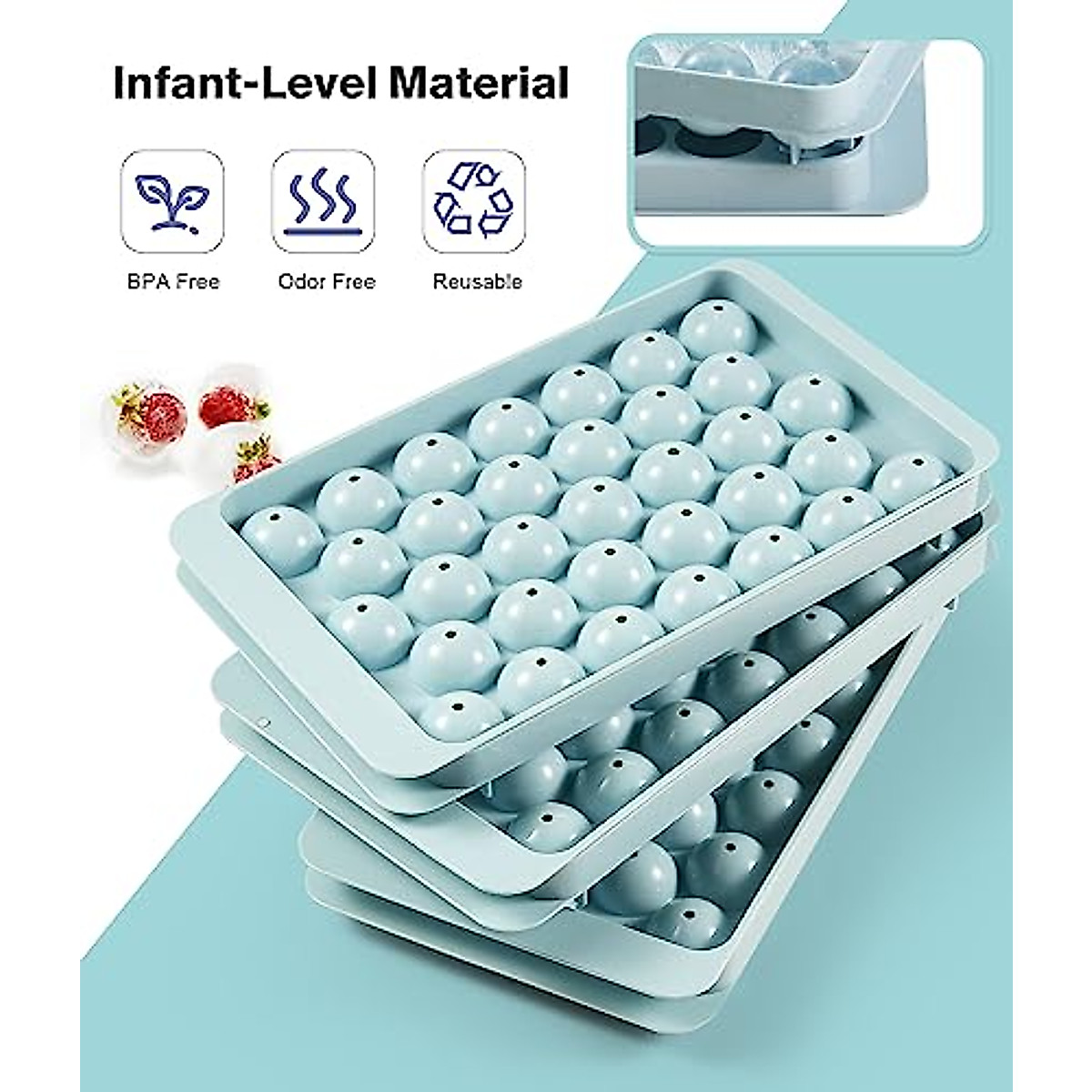 DclobTop Stackable Round Ice Cube Tray Set with Lid & Bin – Create 99PCS Round Ice Balls, Ice Trays for Freezer is Easy to Release & Sturdy– Small Pellet Ice Maker for Drinks, Coffee and Cocktails