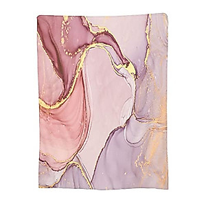 Pink Marble Throw Blanket Flannel Fleece Golden Line Marbling Stone Winter Lightweight Soft Fuzzy Cozy Couch Bed Blanket Thanksgiving Kids Adult 60"x50"