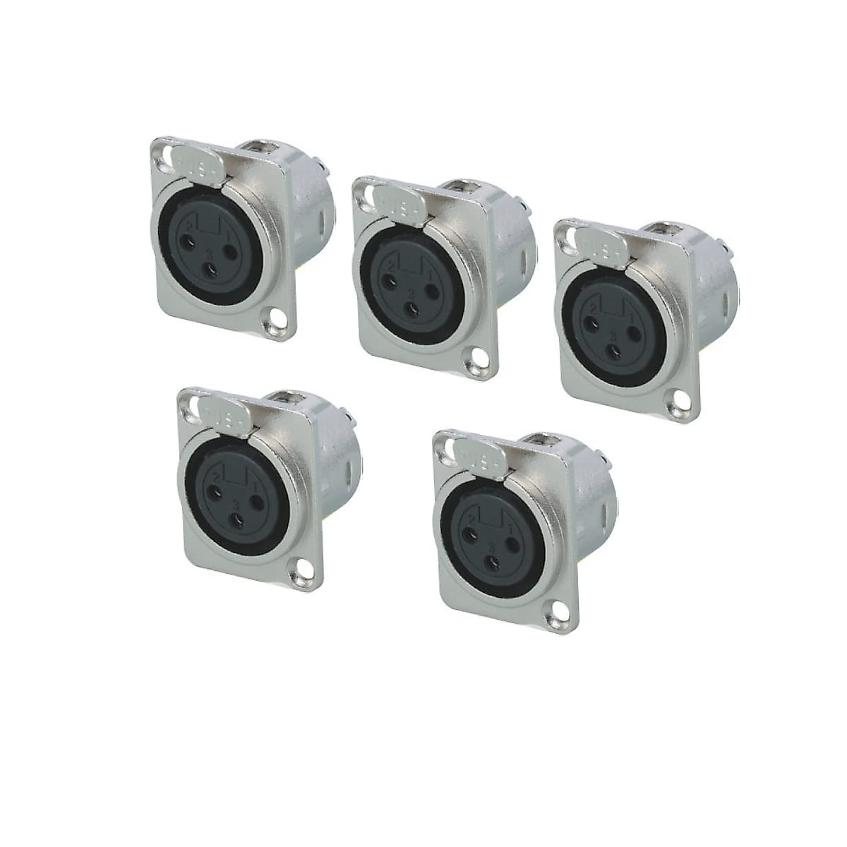 priaolker 3 Pin XLR Female Socket Metal Panel Mount Chassis Microphone Audio Jack D-Type Connector Adapter, Pack of 5
