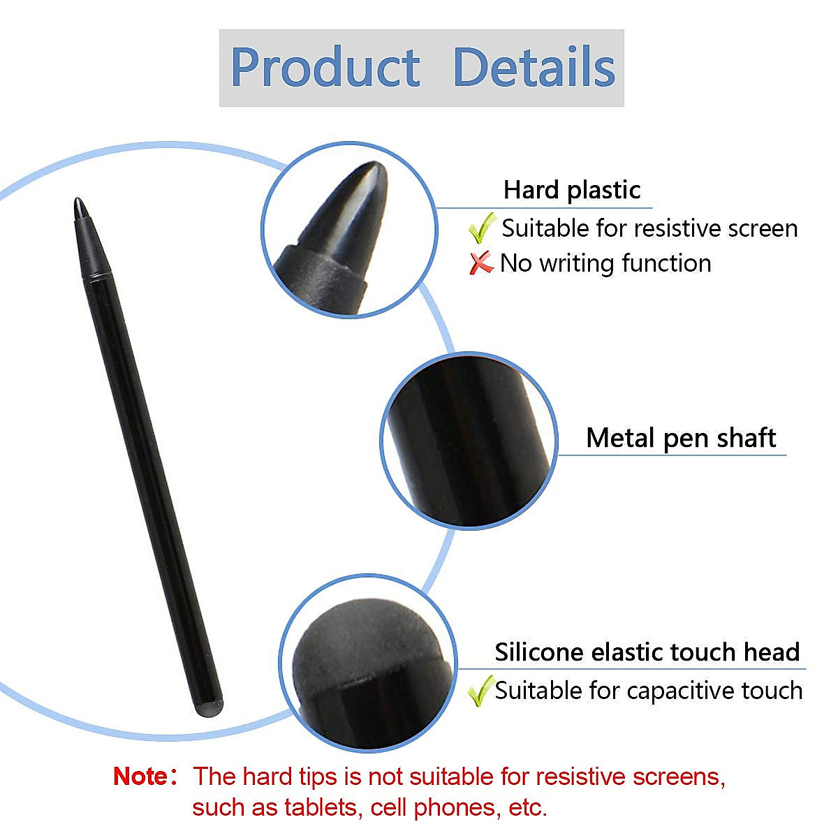 Capacitive and Resistive Stylus Pen, Rubber Nib & Hard Tip 2 in 1 Series, Fine Point Stylus Tip,High Sensitivity Precision,Universal for Samsung Galaxy and Other Android Touch Screen(3 Pieces)