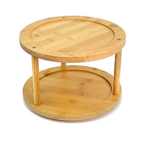 Bam & Boo - 2 Tiers Natural Bamboo Lazy Susan - Kitchen Countertop & Cabinet Rotating Turntable, Spice Organizing Shelf
