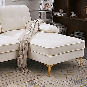 POULEII Sectional Sofa,Modern L-Shape Modular Sectional Sofa Sleeper Couch with Chenille Fabric and Gold-Plated Feet for Living Room, Apartment, Office,Creamy-White