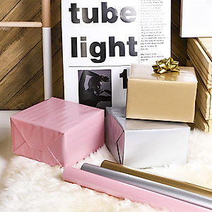 MAYPLUSS Wrapping Paper Roll - Mini Roll - 17.3 inch X 120 inch Per roll - Solid Matte Pink/Silver/Golden Design (43.2 sq.ft.ttl)