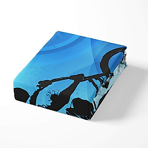 Boys Bedding Set,Dirt Bike Sports BMX Rider Silhouette Blue Halftone Effect Extreme Background,Decor Comforter Cover Full Size 3 Pcs (1Duvet Cover +2 Pillowcases),Zipper