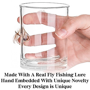 Stuck in Glass - "DEAD DRIFTER Whiskey Glasses With Fly Fishing Lure Fishing Gifts For Men | Gifts For Fisherman | Original Handcrafted Embedded Barware | Fishing Glasses (10 oz)