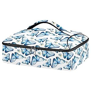 Kcldeci Insulated Thermal Food Carrier Insulated Casserole Carrier for Hot or Cold Food,Butterfly Spring Summer Floral Insulated Tote Bag for Potluck Cookouts Parties Picnic,Lasagna Lugger