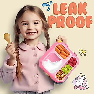 AmazingLife Lunch Box for Girls, Kids Bento Lunch Box with Compartments, Salad Container for Lunch, Kids School Supplies Ideal for Ages 3+, Drop-Proof, Reusable On-the-Go Meal and Snack Packing